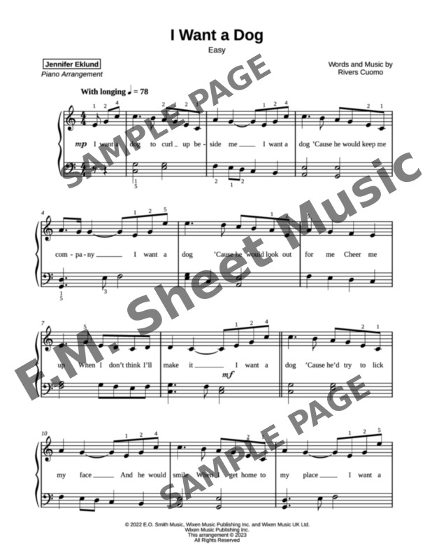 I Want a Dog (Easy Piano) By Weezer - F.M. Sheet Music - Pop Arrangements by Jennifer Eklund